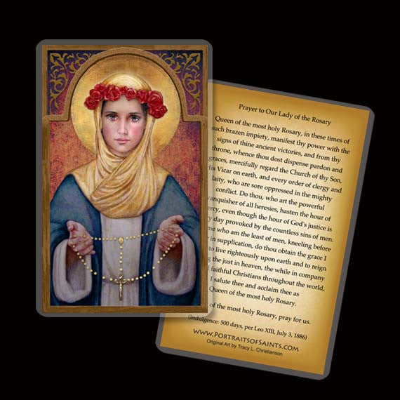 Our Lady of the Rosary Holy Card - Portraits of Saints