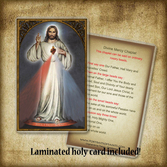 Divine Mercy Pendant & Holy Card Gift Set - Portraits of Saints