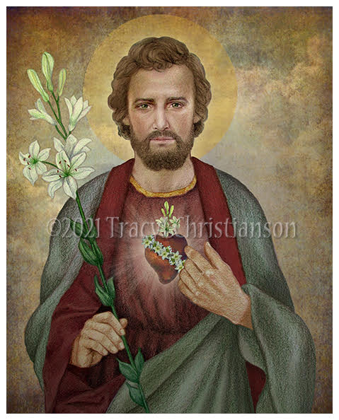 St. Joseph Chaste Heart Print - Portraits of Saints St. Joseph Chaste Heart Print - Portraits of Saints