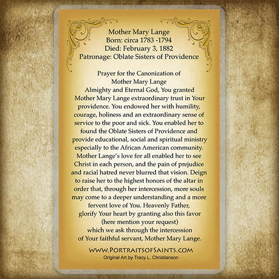 Mother Mary Lange Holy Card - Portraits of Saints