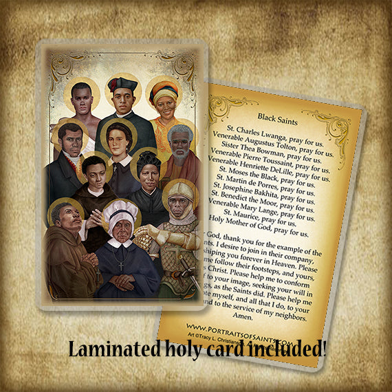 Black Saints Plaque & Holy Card Gift Set - Portraits of Saints
