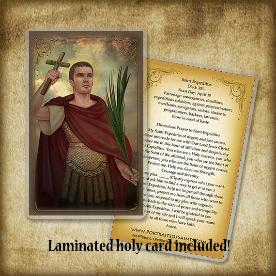 St. Expeditus Plaque & Holy Card Gift Set - Portraits of Saints