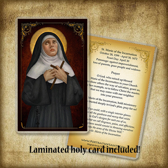 St. Marie of the Incarnation Plaque & Holy Card Gift Set - Portraits of ...