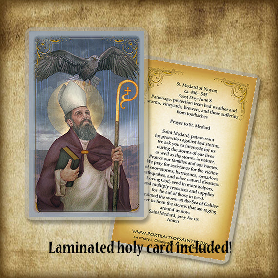 St. Medard of Noyon Plaque & Holy Card Gift Set - Portraits of Saints