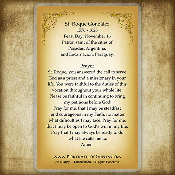 St. Roque Gonzalez Holy Card - Portraits of Saints