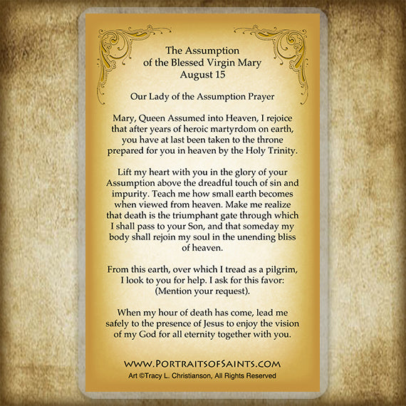 The Assumption of Mary Holy Card - Portraits of Saints