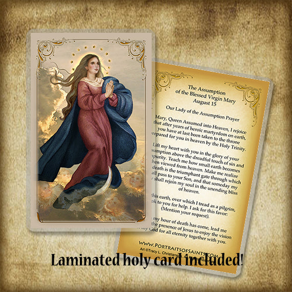 The Assumption of Mary Plaque & Holy Card Gift Set - Portraits of Saints