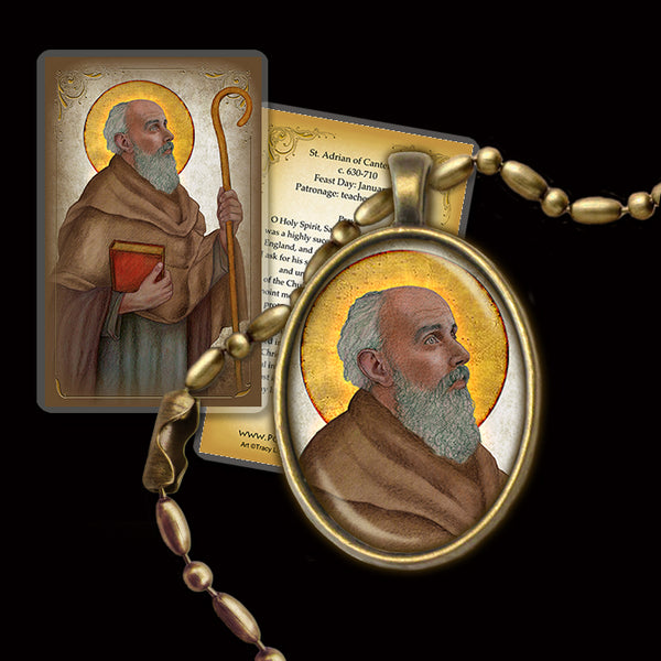 St. Adrian of Canterbury Pendant & Holy Card Gift Set - Portraits of Saints