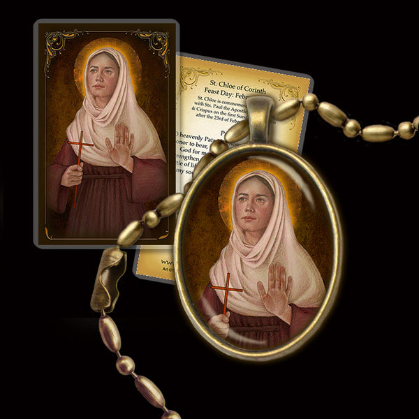 St. Chloe of Corinth Pendant & Holy Card Gift Set - Portraits of Saints