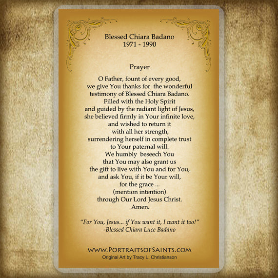 Bl. Chiara Luce Badano Holy Card - Portraits of Saints