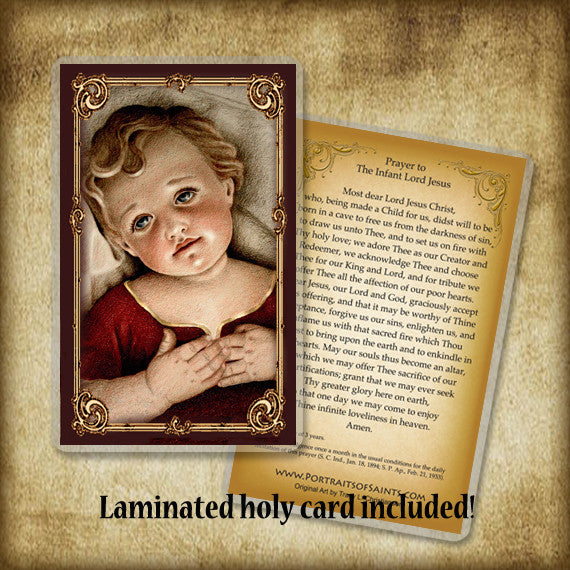 Infant Jesus Plaque & Holy Card Gift Set - Portraits of Saints