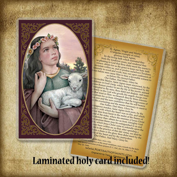St. Agnes of Rome Plaque & Holy Card Gift Set - Portraits of Saints
