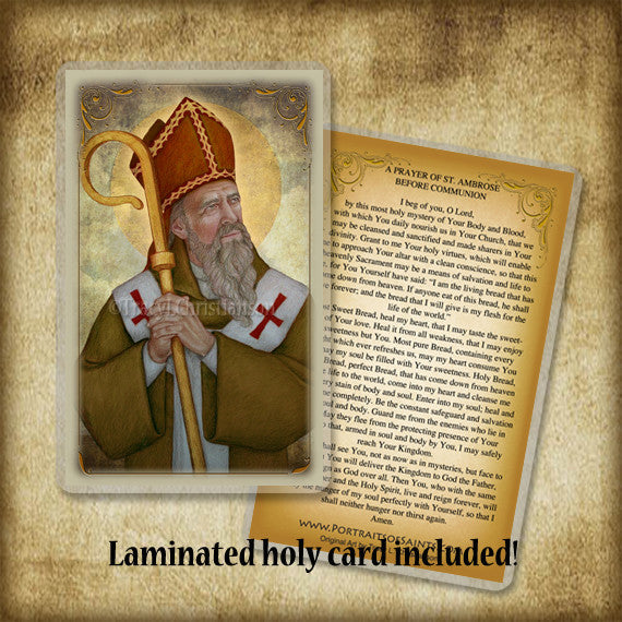 St. Ambrose Plaque & Holy Card Gift Set - Portraits of Saints