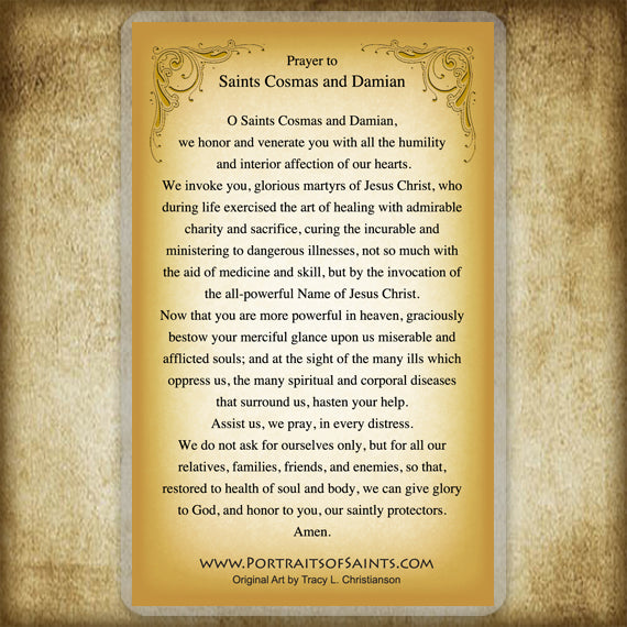 St. Cosmas and St. Damian Holy Card - Portraits of Saints
