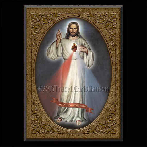 Divine Mercy Plaque & Holy Card Gift Set - Portraits of Saints