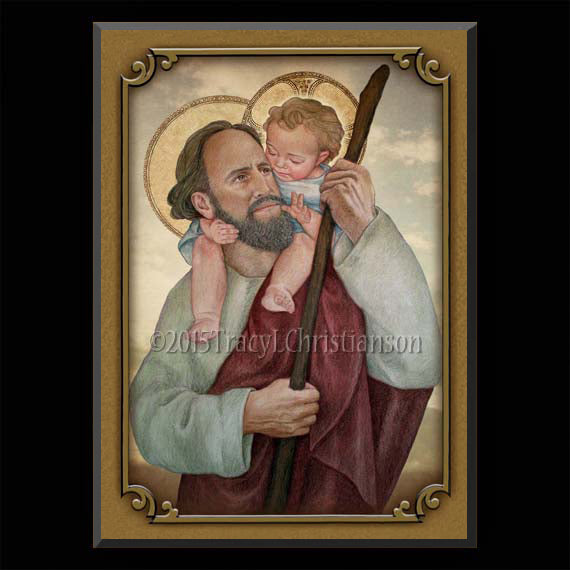 St. Christopher Plaque & Holy Card Gift Set - Portraits of Saints