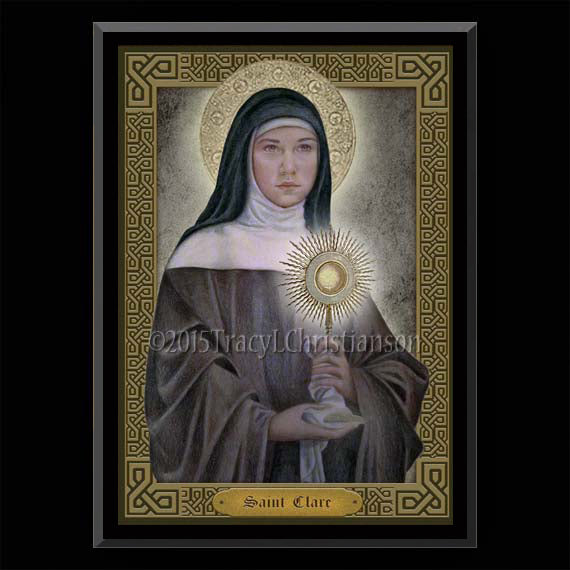 St. Clare of Assisi Plaque & Holy Card Gift Set - Portraits of Saints