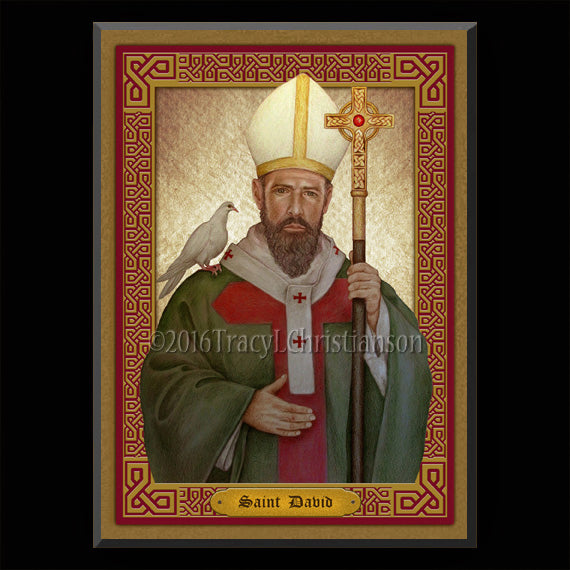 St. David of Wales Plaque & Holy Card Gift Set - Portraits of Saints