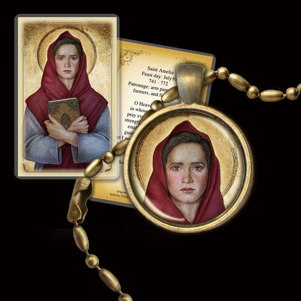 St. Amelia Pendant & Holy Card Gift Set - Portraits of Saints
