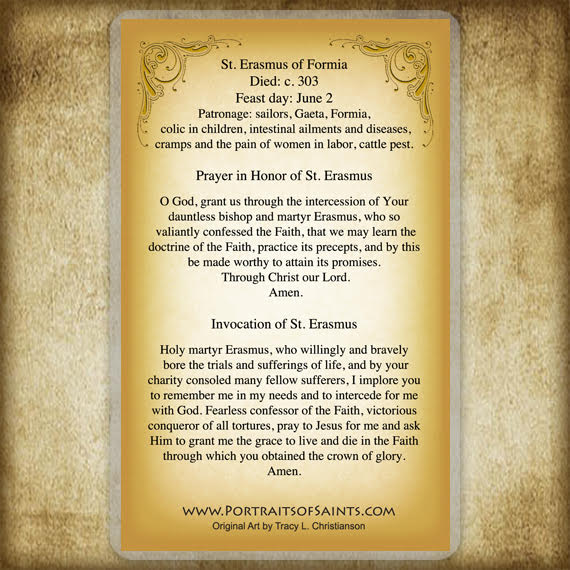 St. Erasmus of Formia Holy Card - Portraits of Saints