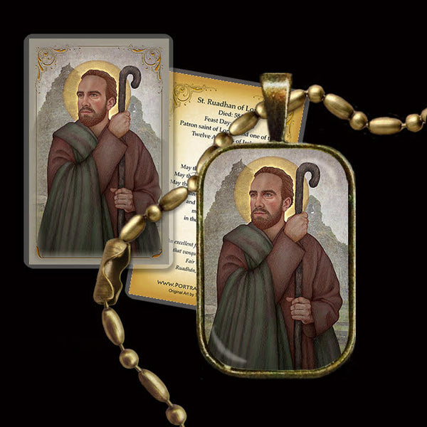 St. Ruadhan of Lorrha Pendant & Holy Card Gift Set - Portraits of Saints