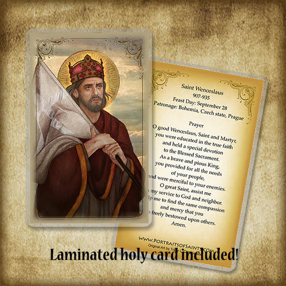 St. Wenceslaus Plaque & Holy Card Gift Set - Portraits of Saints