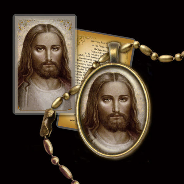 Face of Christ Pendant & Holy Card Gift Set - Portraits of Saints