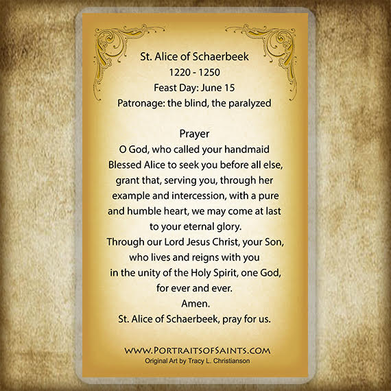 St. Alice of Schaerbeek Holy Card - Portraits of Saints