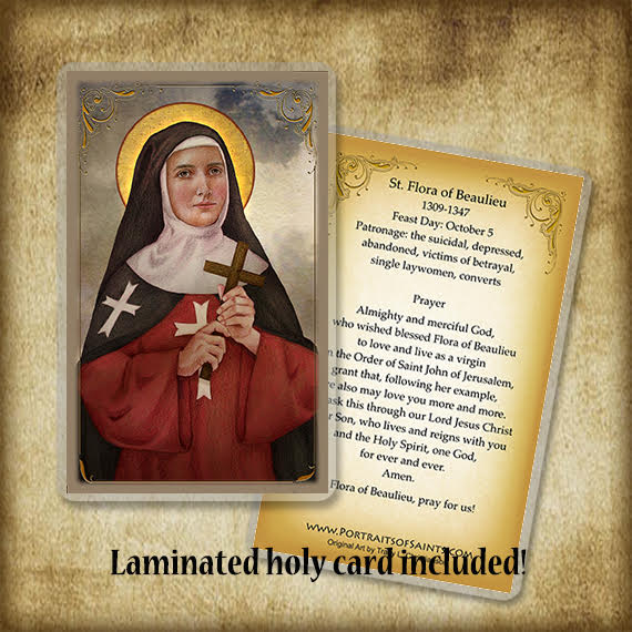 St. Flora of Beaulieu Plaque & Holy Card Gift Set - Portraits of Saints