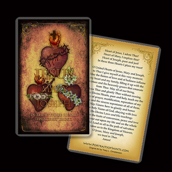 The Three Hearts Holy Card - Portraits of Saints
