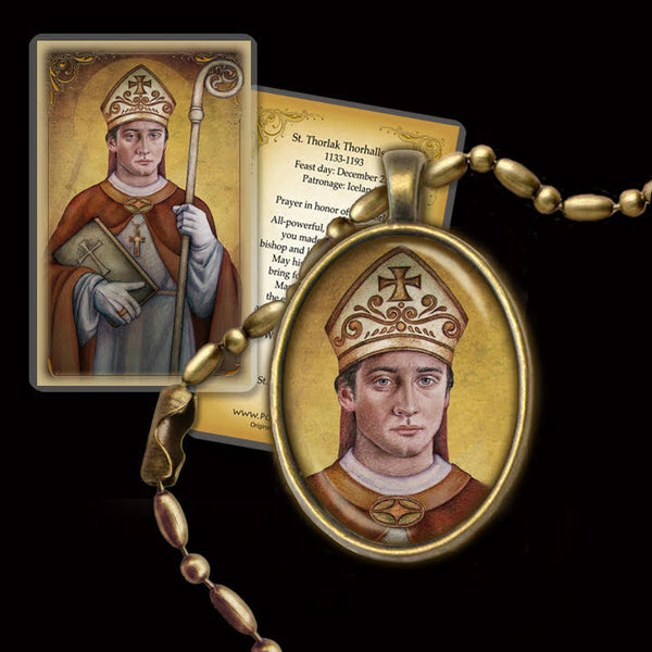 St. Thorlak Thorhallsson Pendant & Holy Card Gift Set - Portraits of Saints